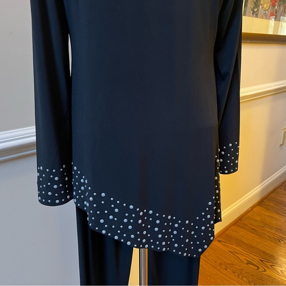 Ashro | Pants & Jumpsuits | Ashro Navy Blue W 3d Off White Faux Pearl ...